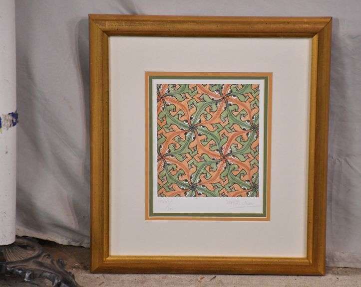 Limited edition signed framed print "Gecko Tessellation" by M.C. Escher ...