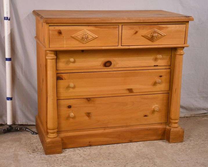 Pine 2 over 3 drawer chest with turned columns; 737-3249 - R.H. Lee ...