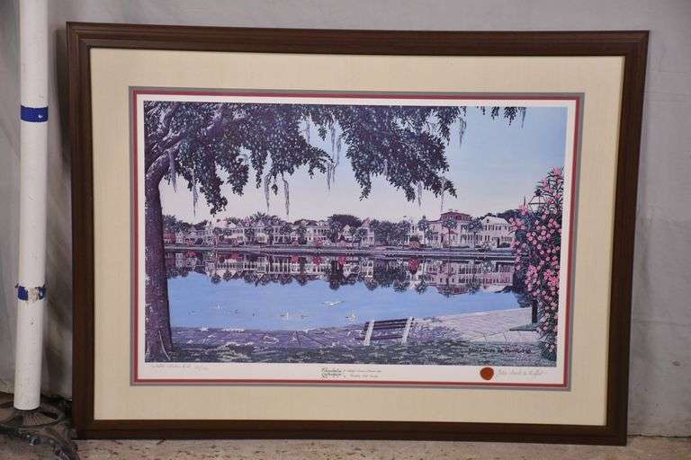 Framed signed limited edition print "Rutledge Avenue on Colonial Lake ...