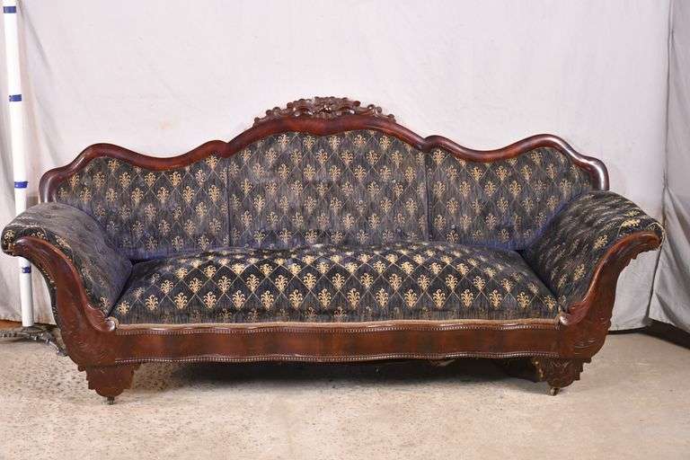 Carved Victorian style sofa with crotch mahogany frame; 11358-056 - R.H ...