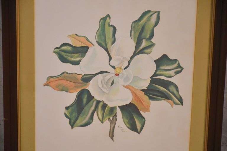 Framed watercolor "Magnolia Grandiflora #16" by Lila Moore Keen; 14524 ...