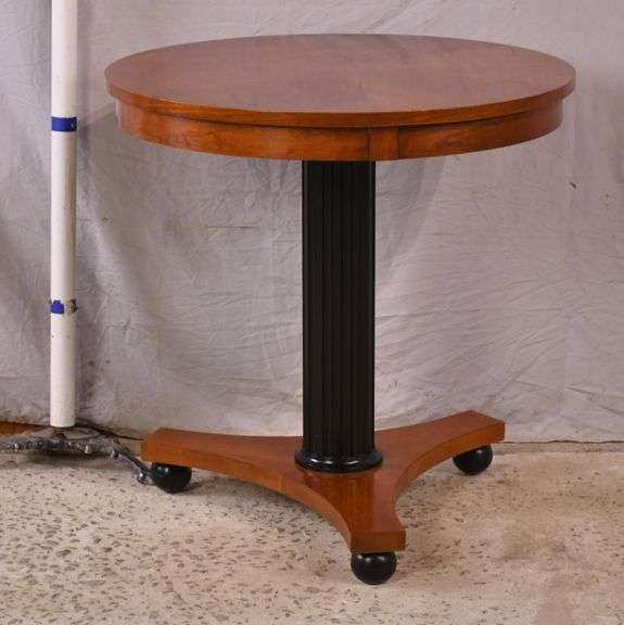Ethan Allen round cherry side table with black fluted column; 68-2828 ...