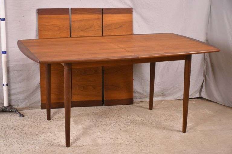Teak mid-century style dining table with 3 leaves; 697-1042 - R.H. Lee ...