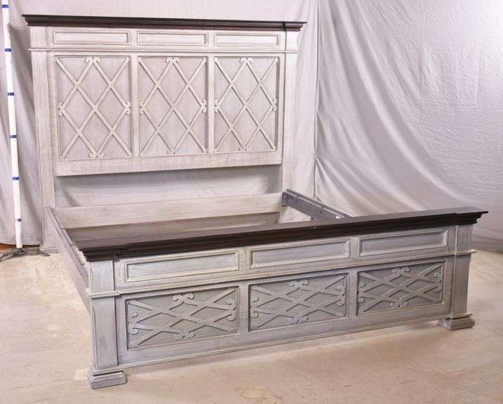 Rustic Imports distressed gray king size bed with bolt-on rails; 205 ...