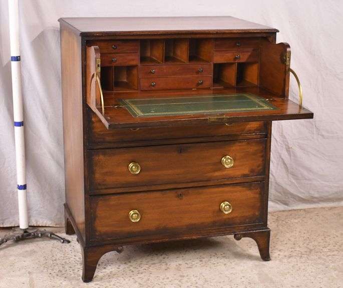 Early butler's style narrow chest with drop front desk drawer; 68-2885 ...