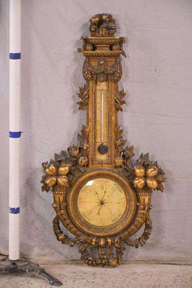 Ornate gold barometer/thermometer; 37-1954 - R.H. Lee & Co. Auctioneers