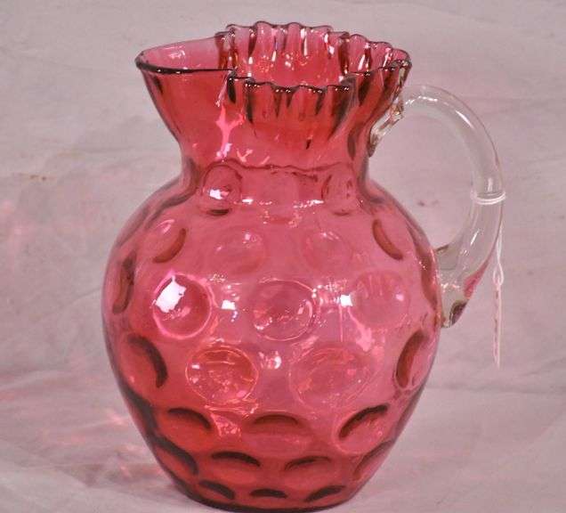 Cranberry color glass pitcher; 37-1959 - R.H. Lee & Co. Auctioneers