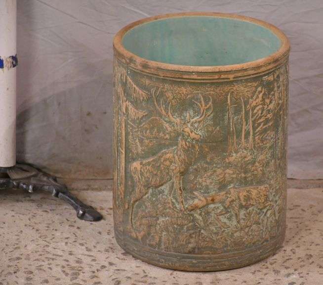 Large round ceramic crock with woodland scene; 14419-039 - R.H. Lee ...