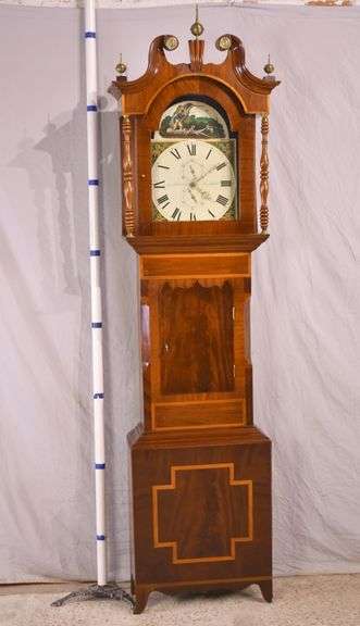 John Lawson early grandfather clock with inlaid mahogany case; 68-2963 ...