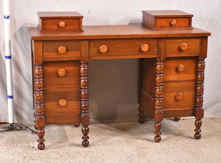 Davis Cabinet Co. cherry kneehole desk/vanity with turned legs and ...