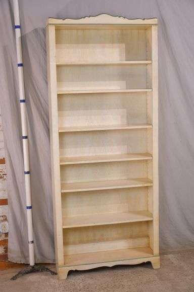 Tall narrow white open front bookcase with adjustable shelves; 74-8929 ...