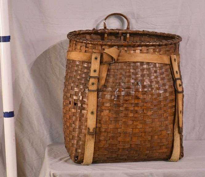 Vintage woven trapper's basket with backpack straps; 13591-004 - R.H ...