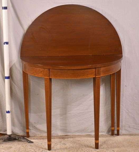 Biggs inlaid mahogany half-round flip-top game table; 931-309 - R.H ...