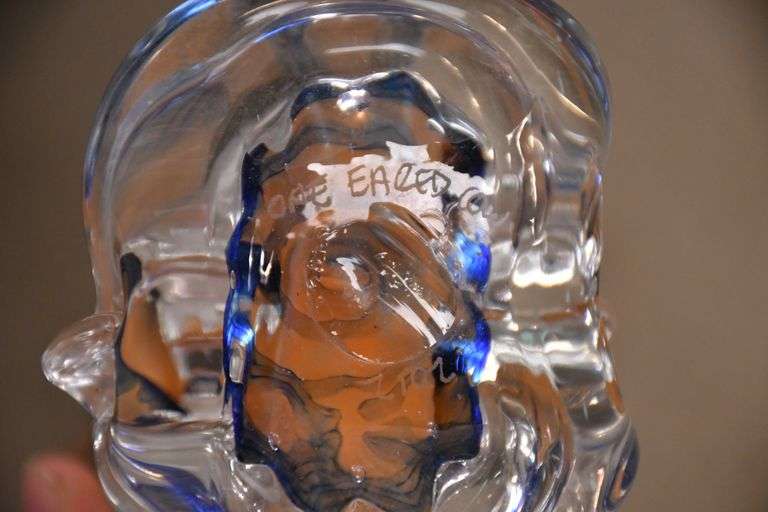 One Eared Cow blue and orange striped art glass vase; 13881-G086 - R.H ...