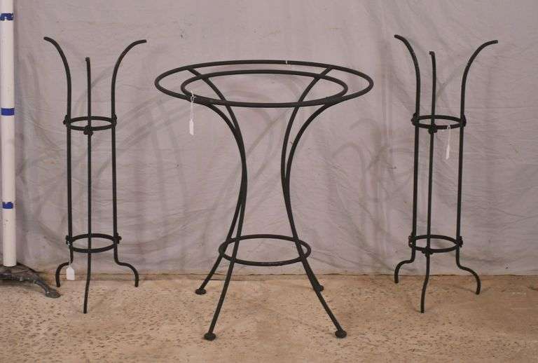 Round black metal table base and 2 plant stands; 14419-027,026 - R.H ...