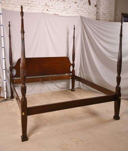 Councill carved mahogany king size 4 poster rice bed with bolt-on rails ...