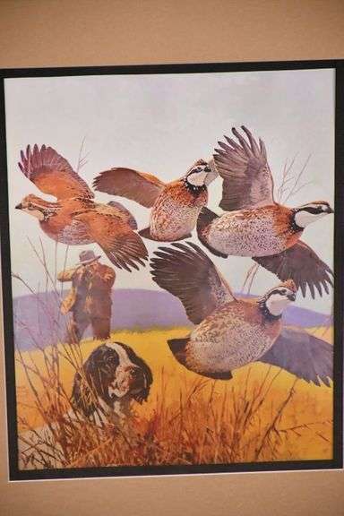 Pair of framed quail hunting prints by Lynn Bogue Hunt; 1054-620 - R.H ...