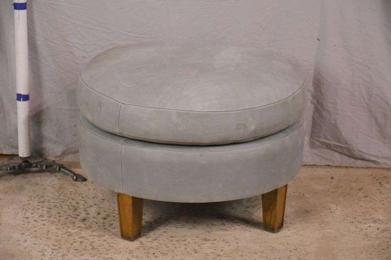 Round gray leather ottoman with tapered legs; 55-9741 - R.H. Lee & Co ...