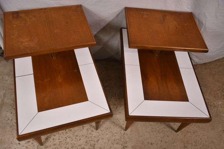 Pair of Gordan's mid-century style step back end tables; 55-9762 - R.H ...