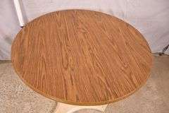 Round formica top dining table with off-white pedestal base; 1116-119 ...