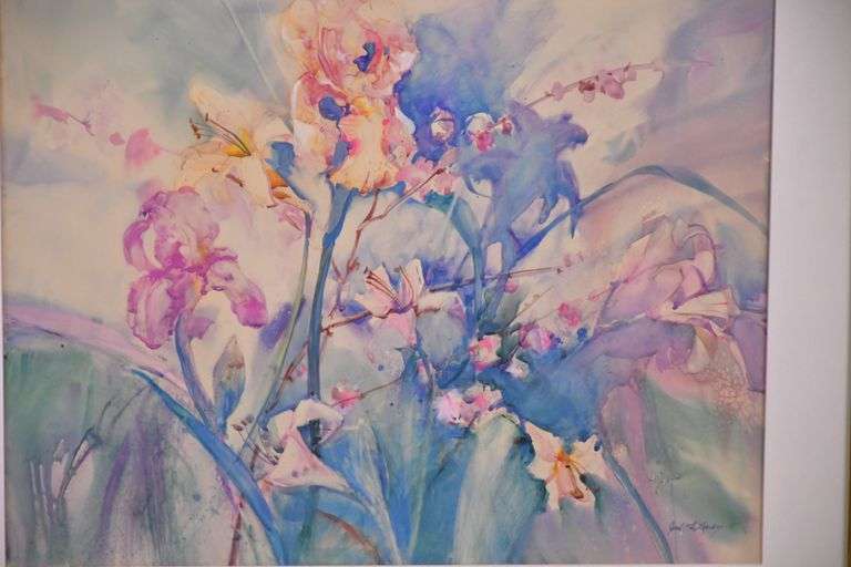 Large framed watercolor of iris by Joseph C. DeLaney; 961-153 - R.H ...