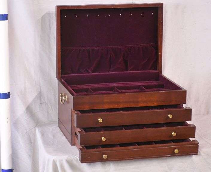 Mahogany 3 drawer lift-top jewelry box; 68-3105 - R.H. Lee & Co ...