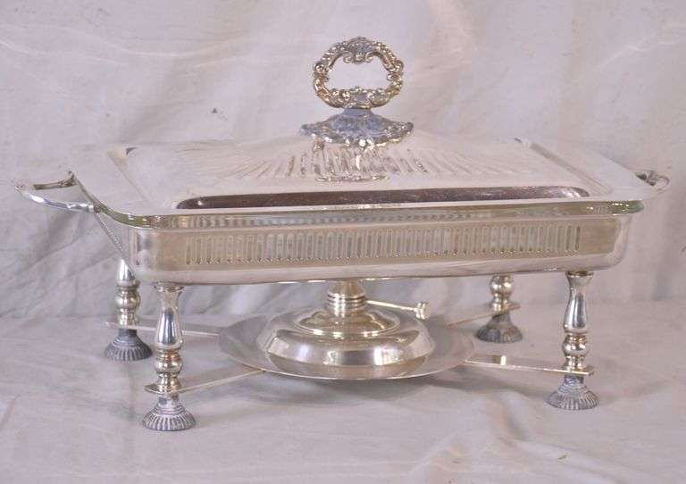 Large silver plate chaffing dish with Pyrex insert; 14-2483 - R.H. Lee ...