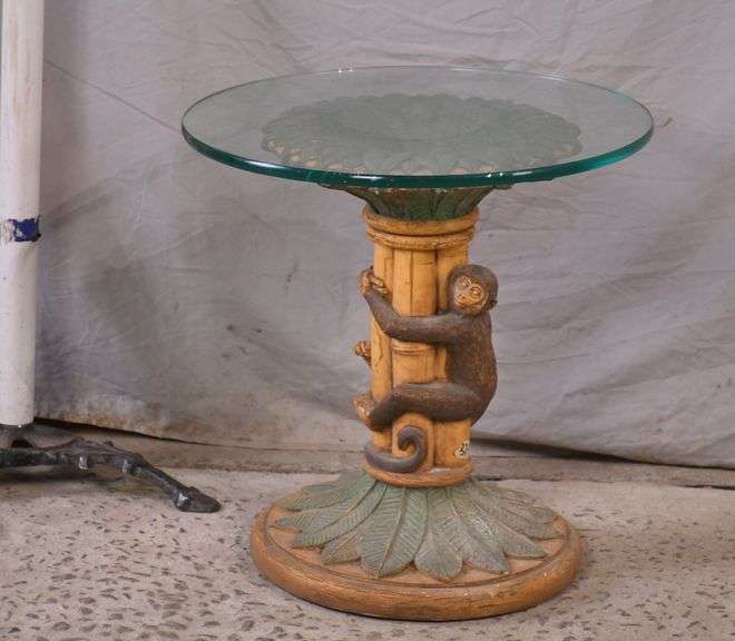 Composite monkey side table with round glass top; 37-2092 - R.H. Lee ...