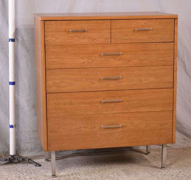 Formica cherry 2 over 4 drawer chest with metal legs; 55-10254 - R.H ...