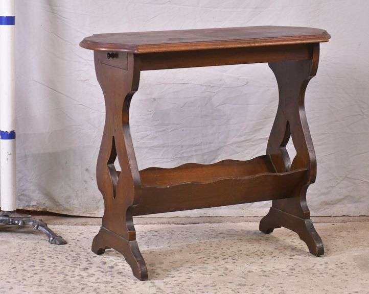 Small book trough side table with slide out smoking shelf; 462-011 - R ...