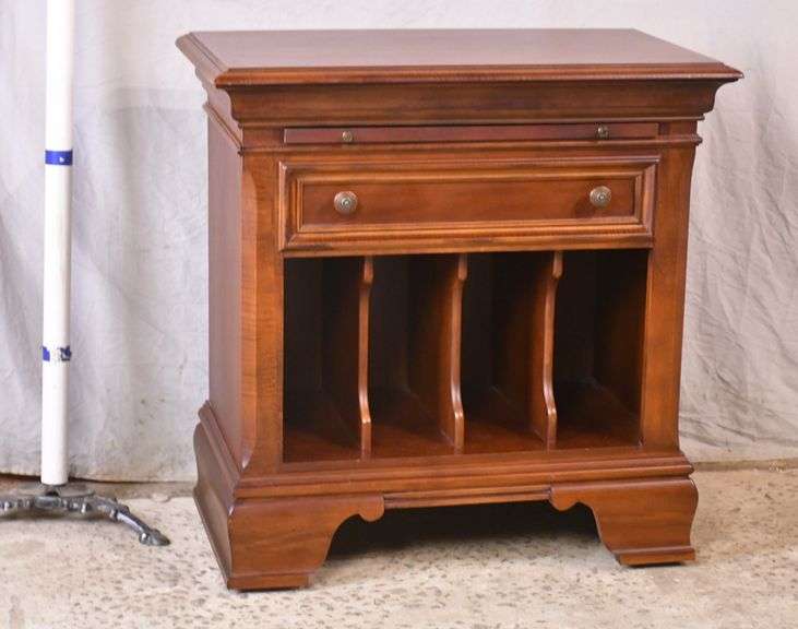 Cherry single drawer open front side chest with divided interior; 68 ...