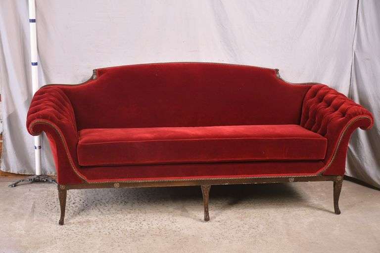 Carved mahogany Regency style sofa with dark red fabric; 15099-015 - R.H. Lee & Co. Auctioneers