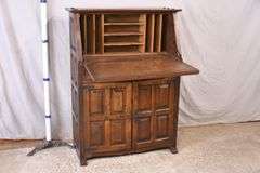 Carved Spanish style raised panel slant front desk; 68-3243 - R.H. Lee ...