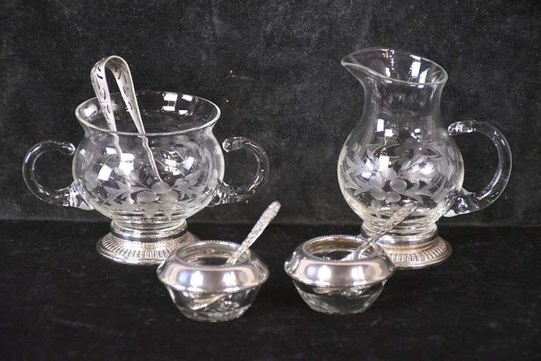 Group of Frank M. Whiting glass and sterling silver items; 869-344,345 ...