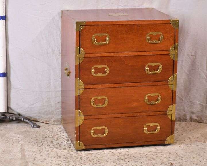 Small campaign style 4 drawer side chest with brass hardware; 74-10481 ...
