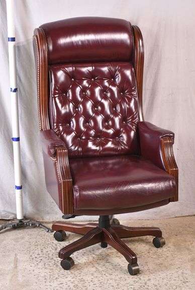 La-Z-Boy burgundy leather executive wingback desk chair; 68-3590 - R.H ...