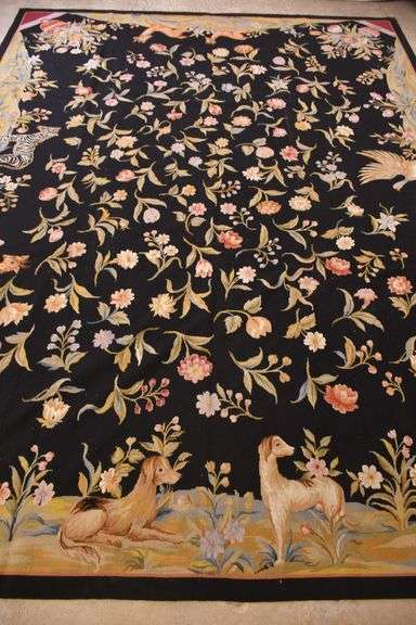 9x12 handmade Chinese needlepoint rug with black field and animal ...