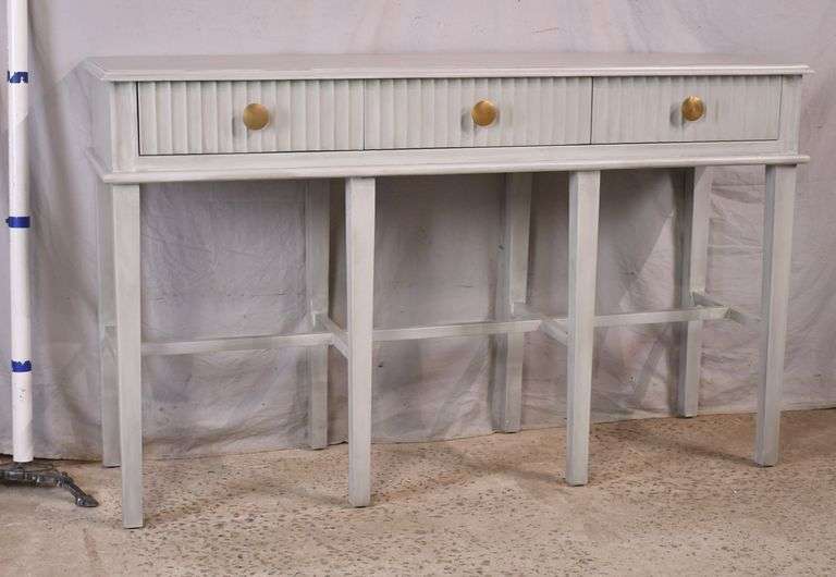 Painted 3 drawer tall console table with tapered legs and stretcher ...