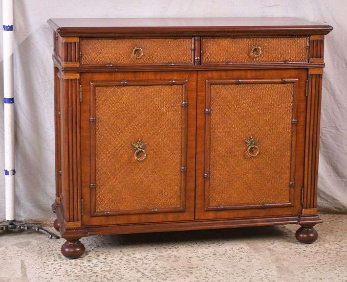 Ethan Allen cane cut server with woven doors, drawers, and sides; 68 ...