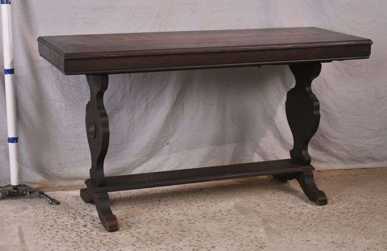 Kiel mahogany trestle base library table with built-in pop-up leaf ...