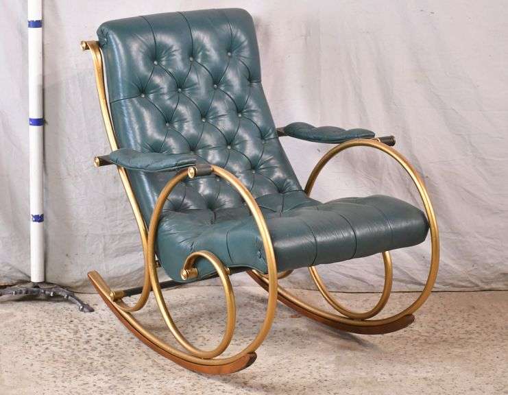 Green tufted leather rocking chair with gold metal frame; 558-305 - R.H ...