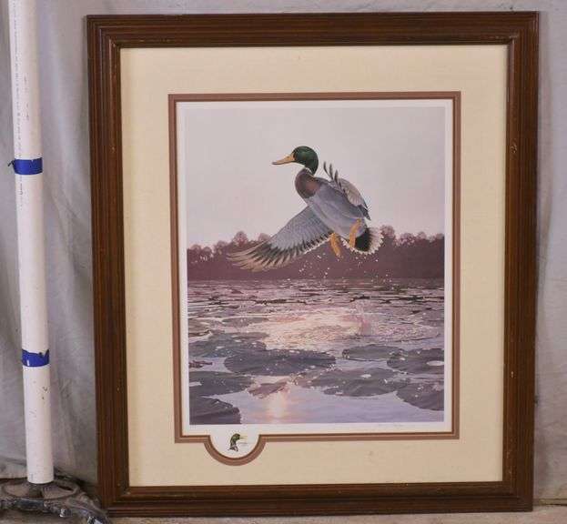 Large signed limited edition framed of a mallard duck by Larry Barton ...