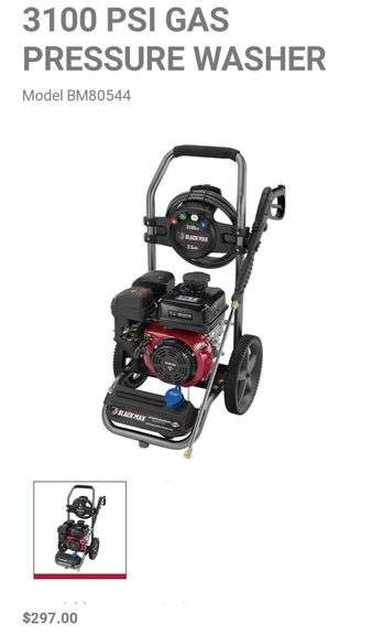 Black Max 3100 PSI Gas Pressure Washer - Lexington Online Auction