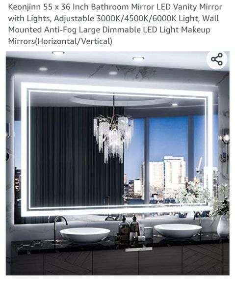 Keonjinn 55 x 36 Inch Bathroom Mirror LED Vanity Mirror with Lights ...