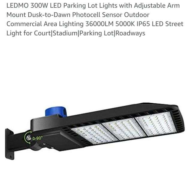 LEDMO 300W LED Parking Lot Lights with Adjustable Arm Mount Dusk-to ...