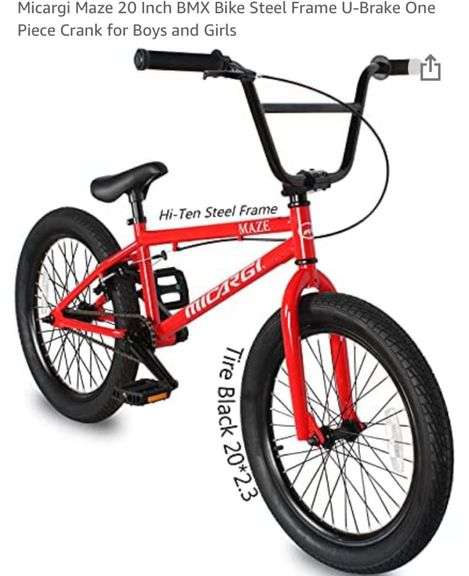 Micargi Maze 20 Inch BMX Bike Steel Frame U-Brake One Piece Crank for ...