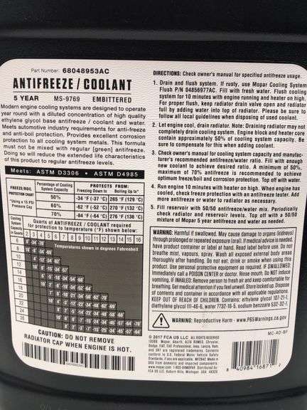 Mopar Antifreeze/Coolant 1 Gallon - Lexington Online Auction