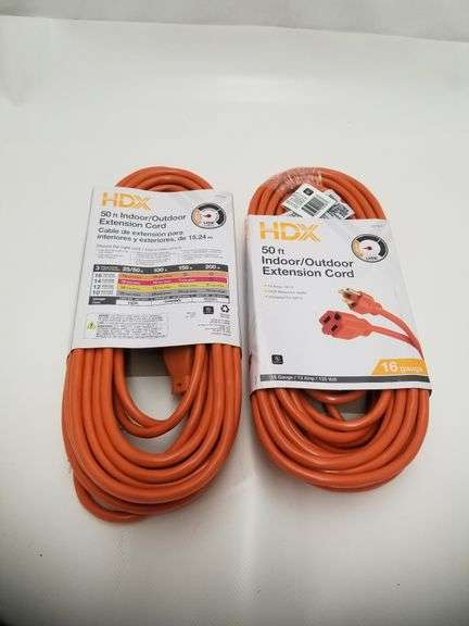 2 HDX 50ft Indoor/Outdoor Extension Cords - Lexington Online Auction