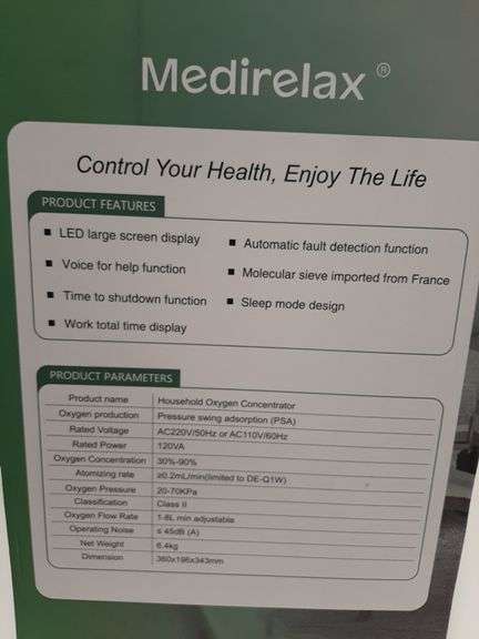 Medirelax Household Oxygen Concentrator - Lexington Online Auction