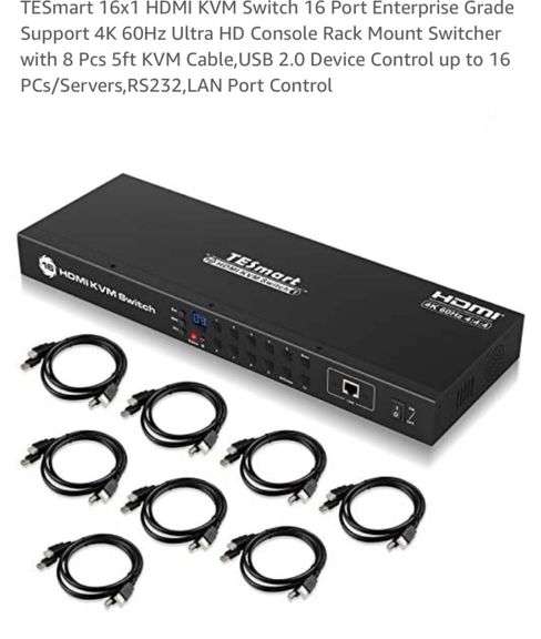 TESmart 16x1 HDMI KVM Switch 16 Port Enterprise Grade Support 4K 60Hz ...
